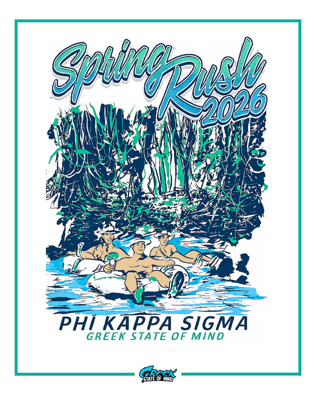 D041 – Phi Kappa Sigma Outdoors Tubing Rush Fraternity Shirt Design
