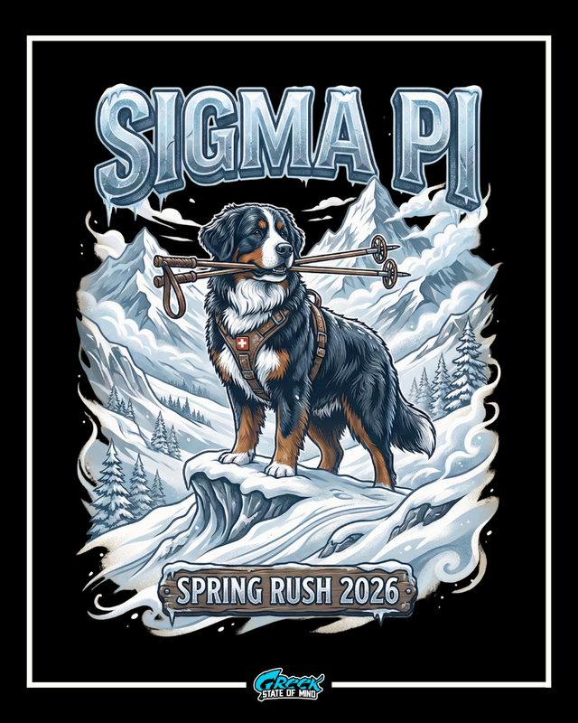 D142 – Sigma Pi Bernese Mountain Dog Winter Rescue Rush Shirt Design