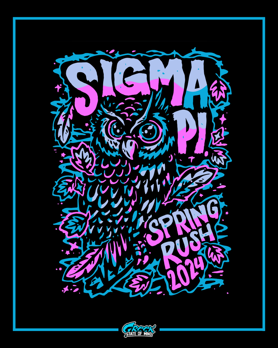 D129 – Sigma Pi Neon Owl Cartoon Rush Shirt Design
