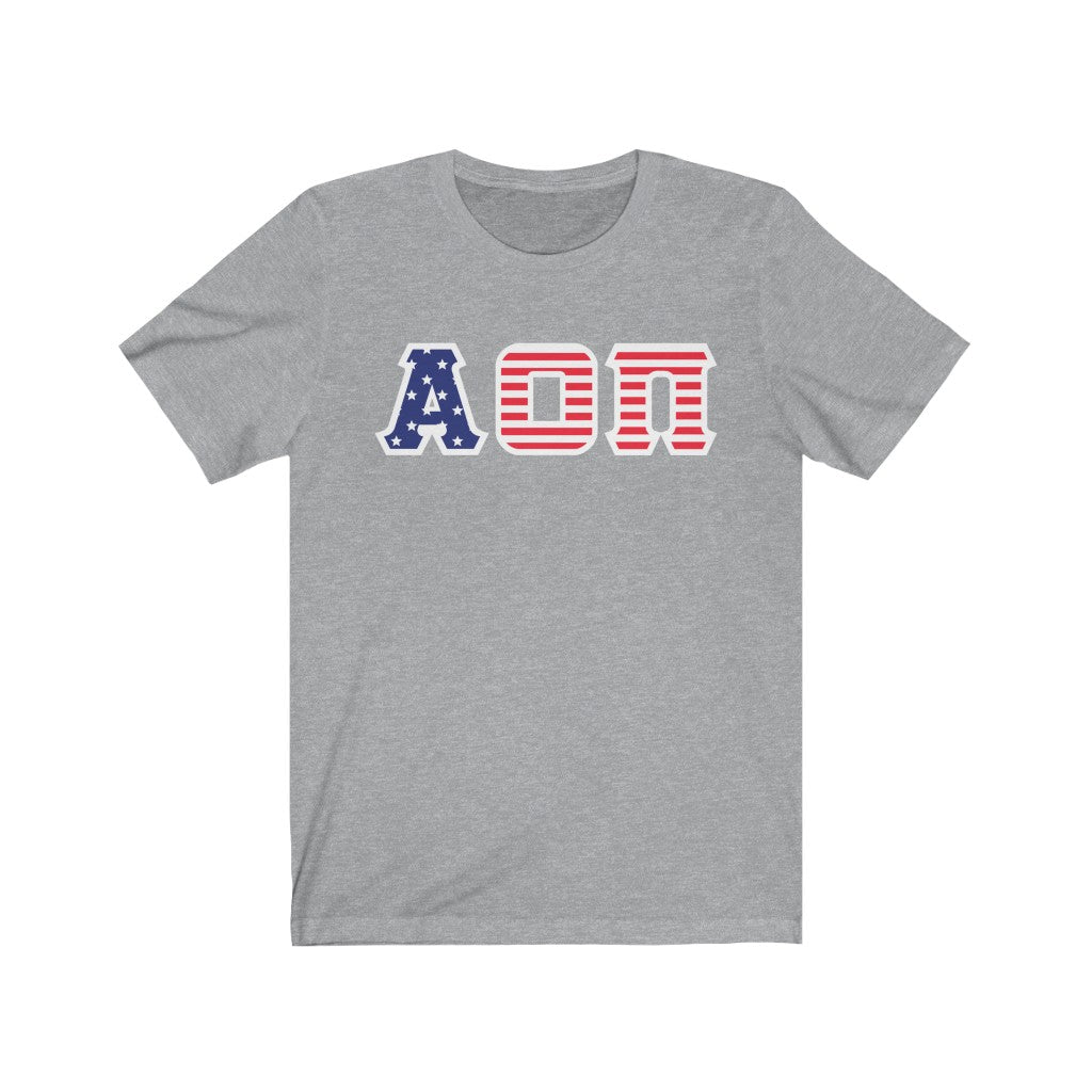 Alpha Omicron Pi Printed Letters | American Flag Pattern T-Shirt