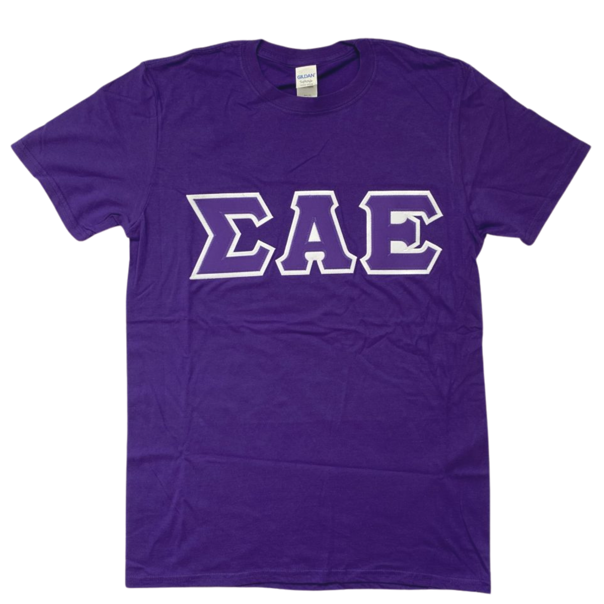 Sigma Alpha Epsilon Stitched Letter T-Shirt | Purple | Purple with Whi