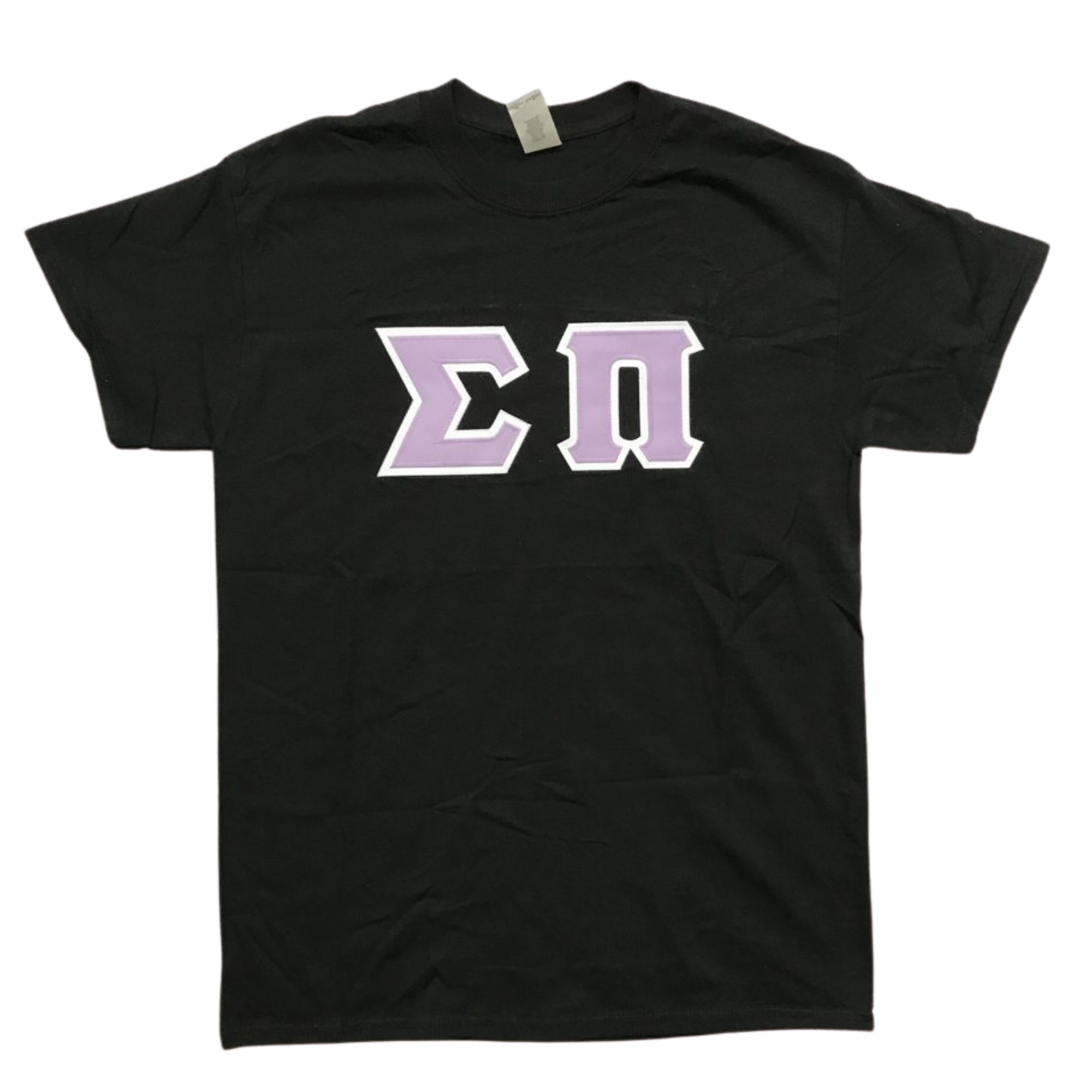 Sigma Pi Stitched Letter T-Shirt | Lavender Letters with a White Borde