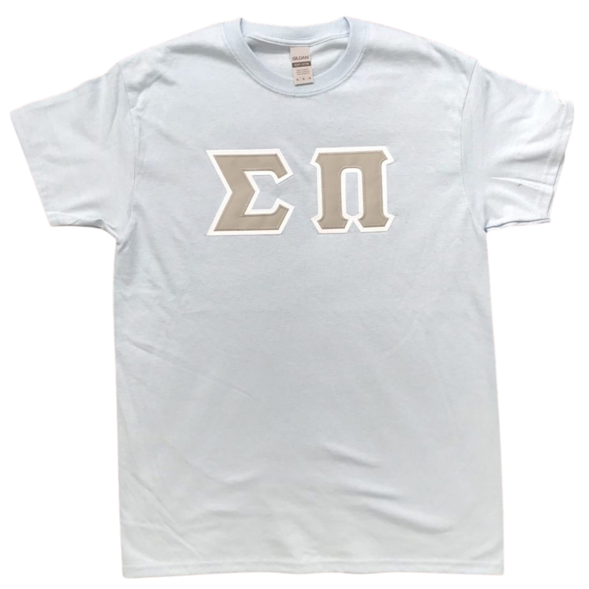 Sigma Pi Stitched Letter T-Shirt | Gray with White Border